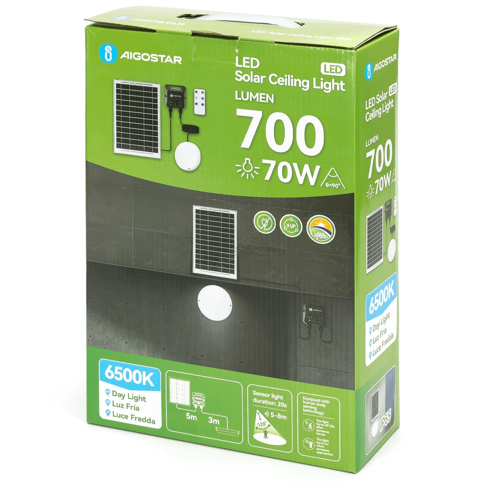 Aigostar - LED solar ceiling light with sensor LED/3,7V 6000 mAh IP65 ...