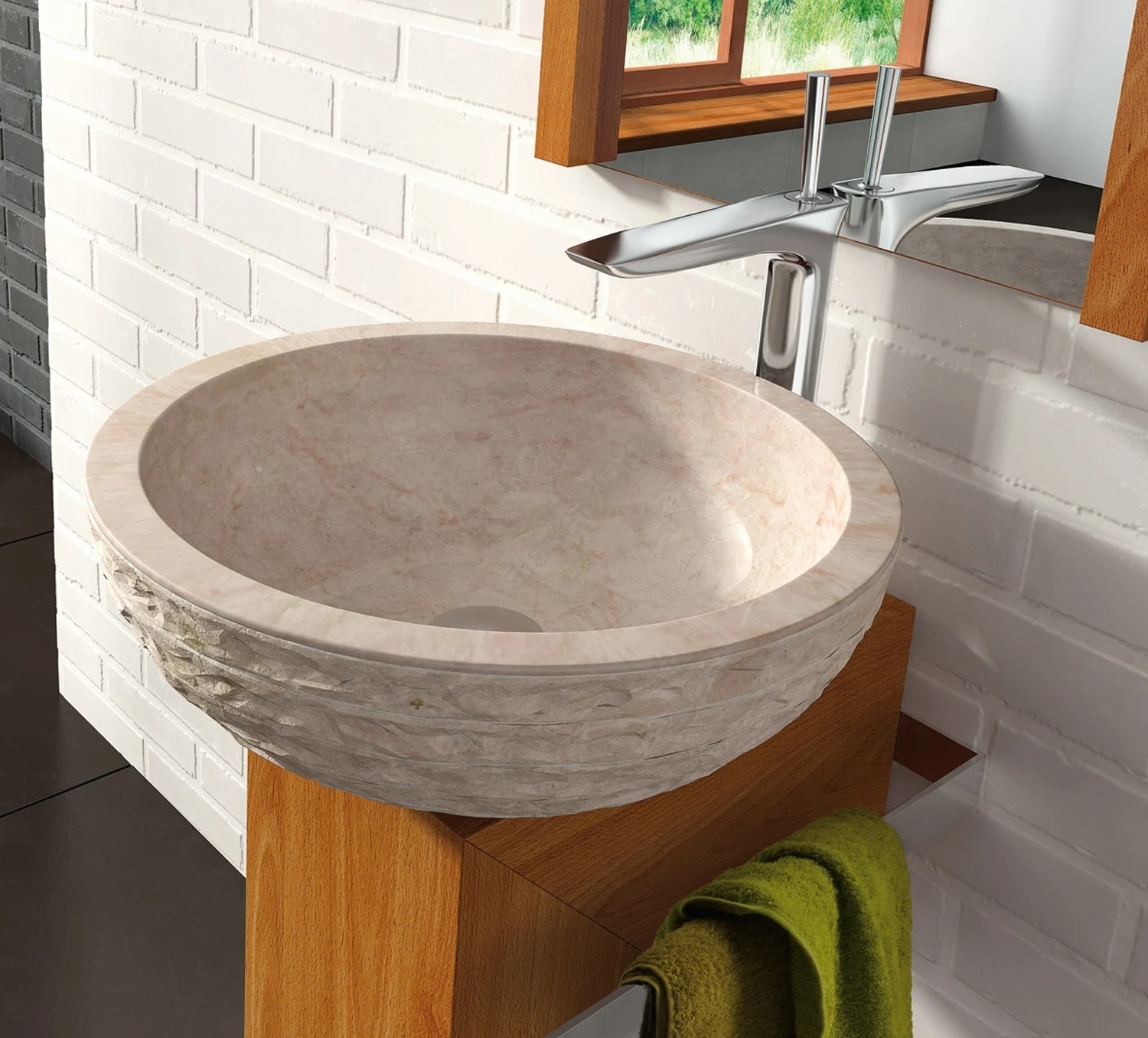 Bathco 00318 - PUKET Countertop Basin Ø 45 cm Stone/Beige | Alasans